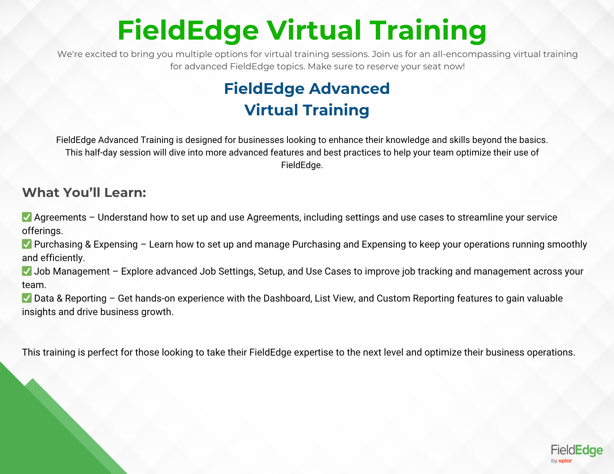 FieldEdge Training Options
